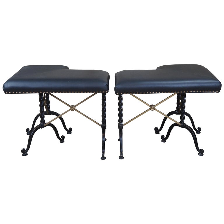 2 Neoclassical Forged Iron and Brass Fireside Fireplace Club Fender ...