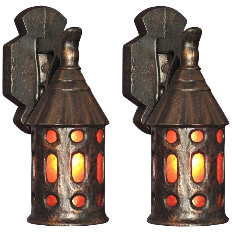 Pair of Cast Iron Revival / Bungalow Porch Lights at 1stDibs