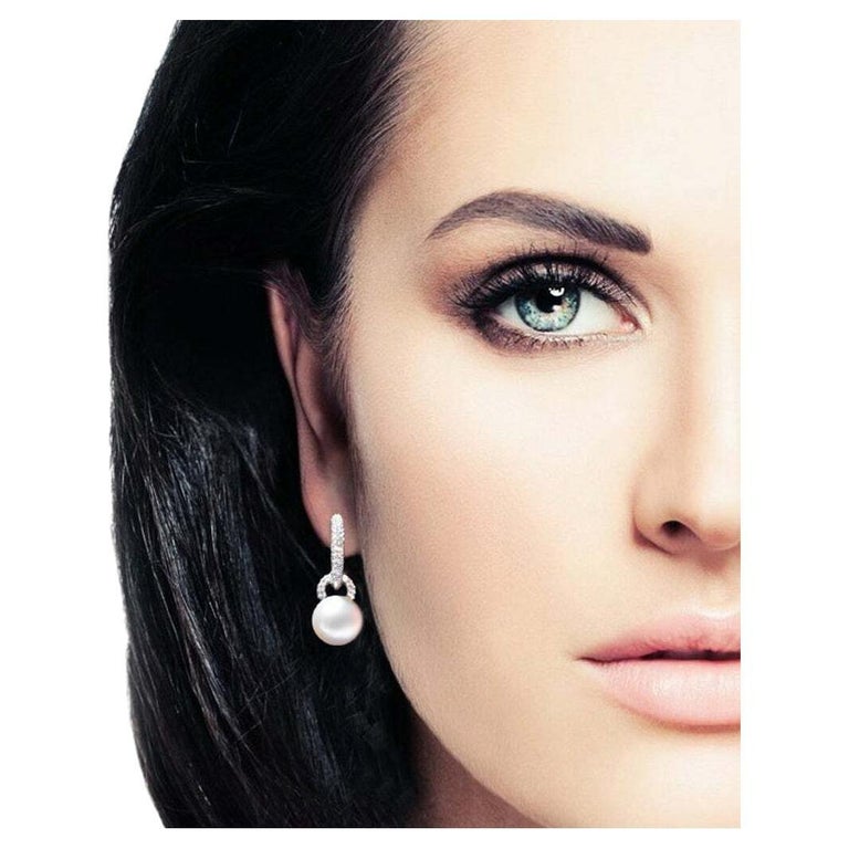 2 Pairs Pearls and Diamond Leverback Hoop Earrings 18K at 1stDibs