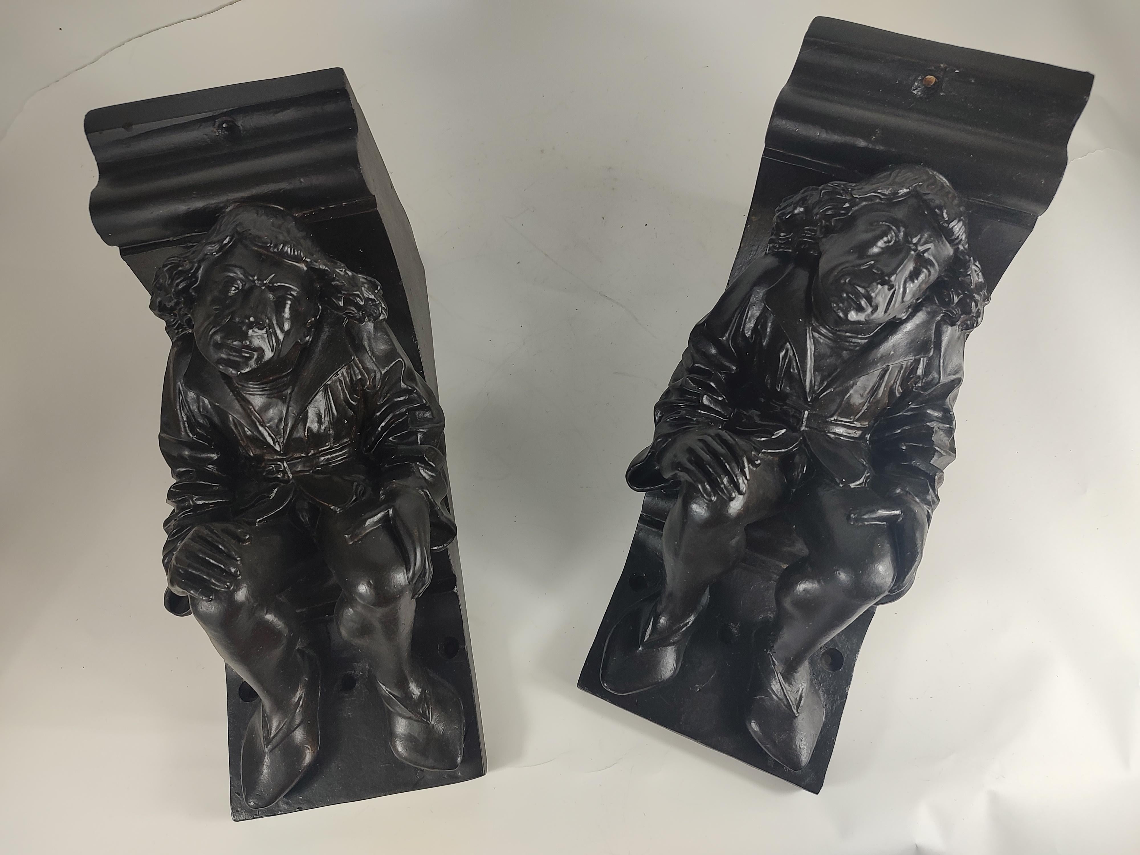 2 Pairs of Cast Plaster Elf's in a Corner Architectural Brackets and ...