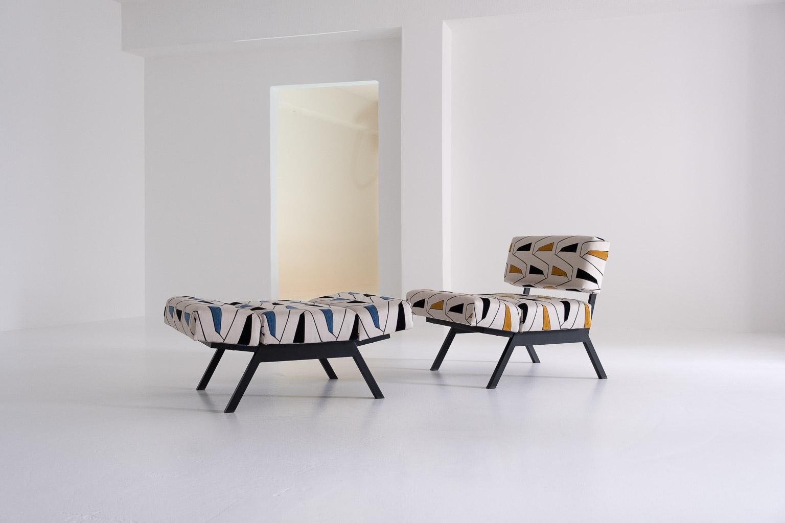 2 Panchetto Reclining Chairs by Rito Valla for IPE covered with Elitis fabric For Sale at 1stDibs