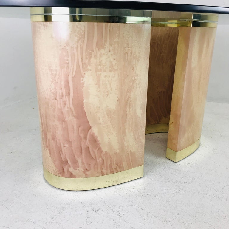 2-Piece Pedestal Dining Table with Brass Plinth and Glass Top at ...