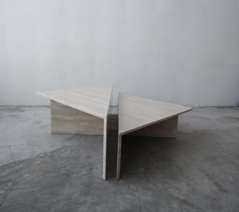 2-Piece Tiered Triangle Postmodern Italian Travertine Coffee Table For ...