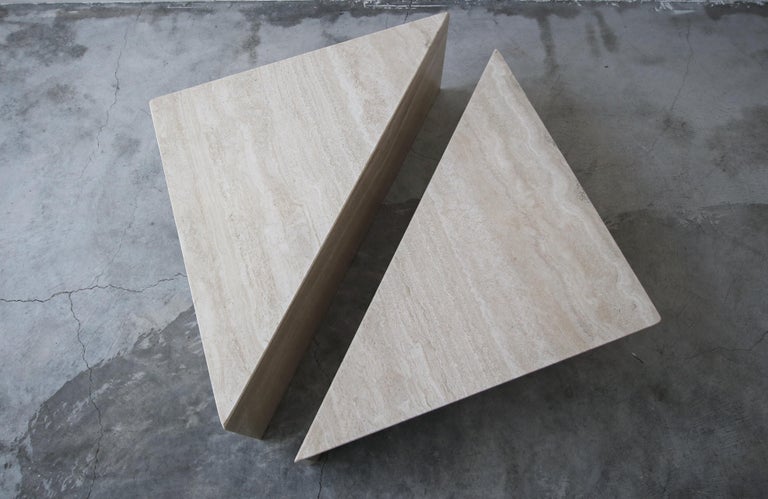 2-Piece Tiered Triangle Postmodern Italian Travertine Coffee Table For ...