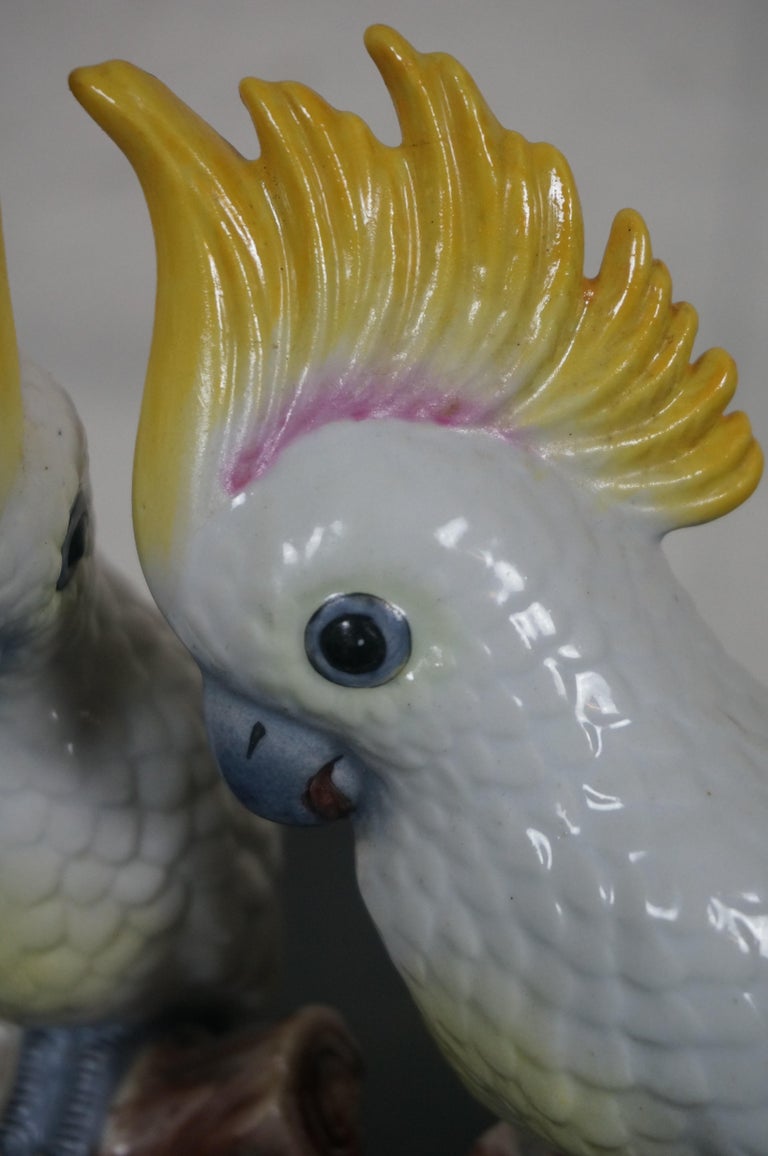 2 Porcelain Yellow Crested Cockatoo Parrot Bird Mantel Figurines ...