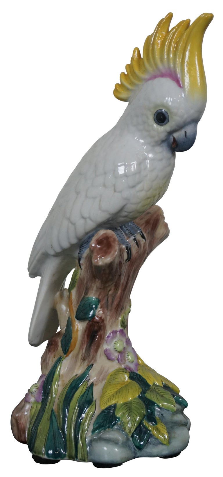 2 Porcelain Yellow Crested Cockatoo Parrot Bird Mantel Figurines ...