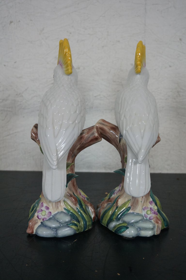 2 Porcelain Yellow Crested Cockatoo Parrot Bird Mantel Figurines ...