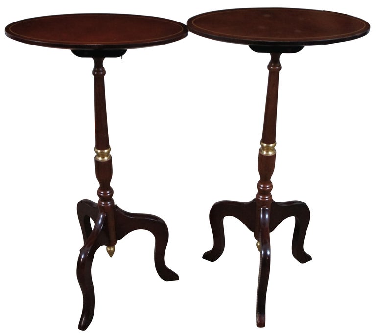 2 Queen Anne Mahogany Tilt Top Oval Plant Candle Stand Pedestal Tables ...