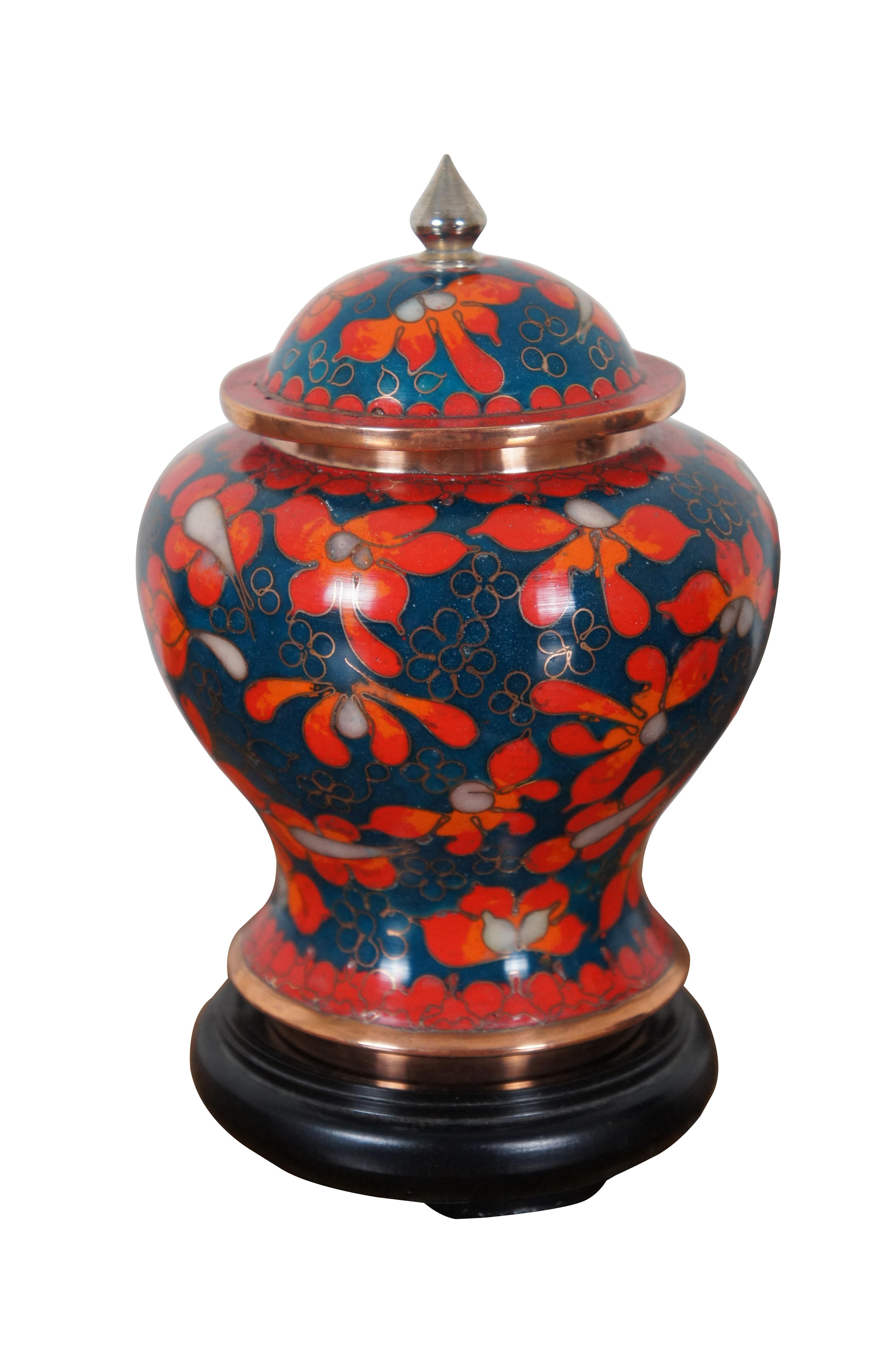 2 Robert Kuo Chinese Cloisonne Copper Enameled Ginger Jar Mantel Urns 6 ...