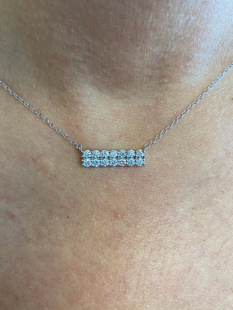 2 Row Diamond Bar Pendant White Gold For Sale at 1stDibs