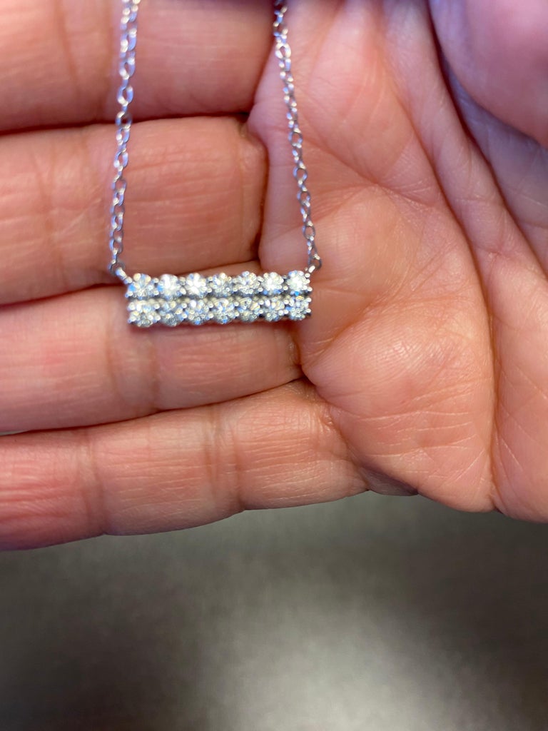 2 Row Diamond Bar Pendant White Gold For Sale at 1stDibs