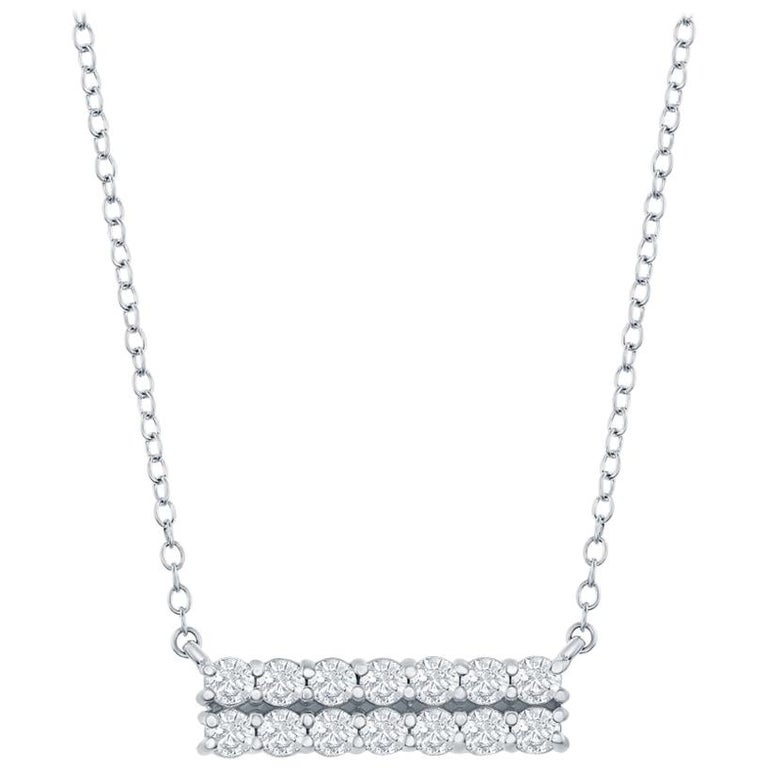 2 Row Diamond Bar Pendant White Gold For Sale at 1stDibs
