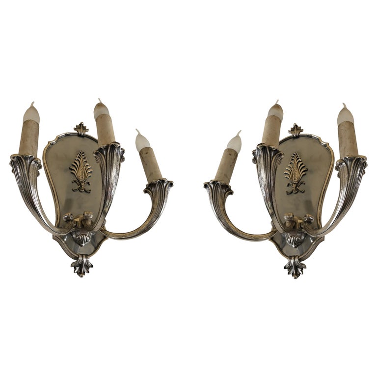 2 Sconces in silver-plated bronze, French, 1920, Style: Art Deco For ...