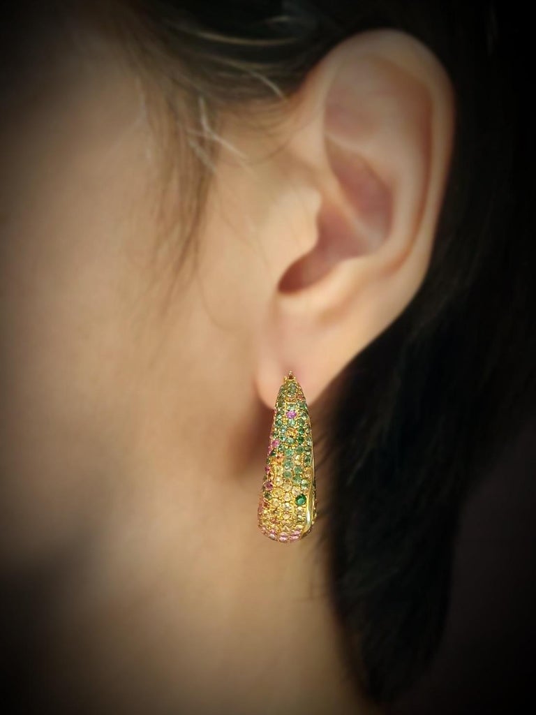 2 Sided Multicolour Stone Hoops Blue/Yellow/Orange Sapphire Tsavorite ...