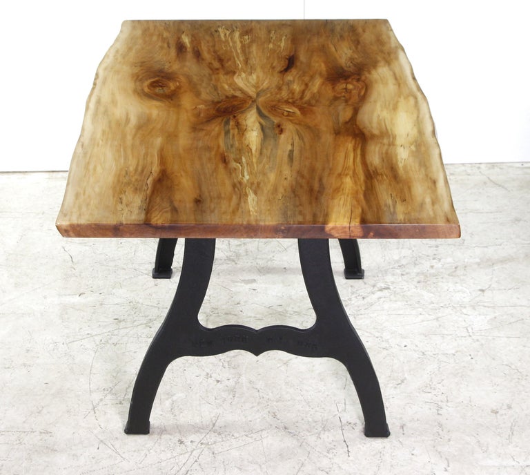 2 Slab Book Match Live Edge Maple Table Industrial Legs Cast Iron For ...