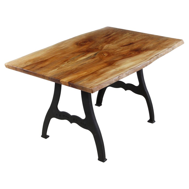 2 Slab Book Match Live Edge Maple Table Industrial Legs Cast Iron For ...