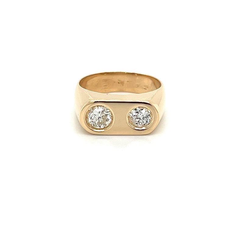 2 Stone Round Cut Bezel Set Diamond Ring in 18k Yellow Gold For Sale at ...