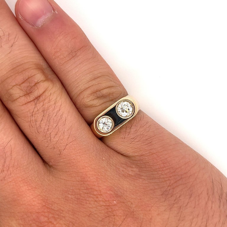 2 Stone Round Cut Bezel Set Diamond Ring in 18k Yellow Gold For Sale at ...