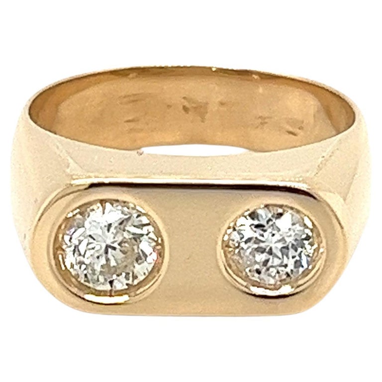 2 Stone Round Cut Bezel Set Diamond Ring in 18k Yellow Gold For Sale at ...