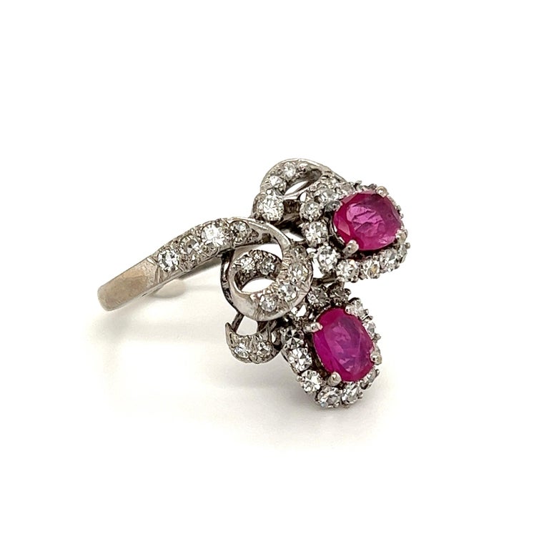 2-Stone Ruby and Diamond Gold Cocktail Ring For Sale at 1stDibs