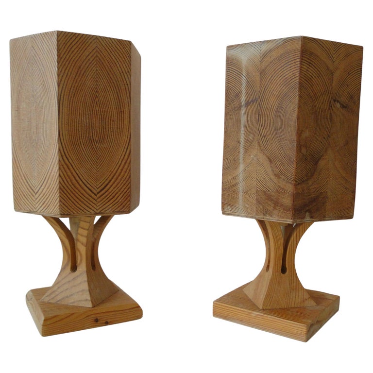 2 Table Lamps in Pine Swedish Crafts Pine Lamps Mid-Century Scandinavia ...