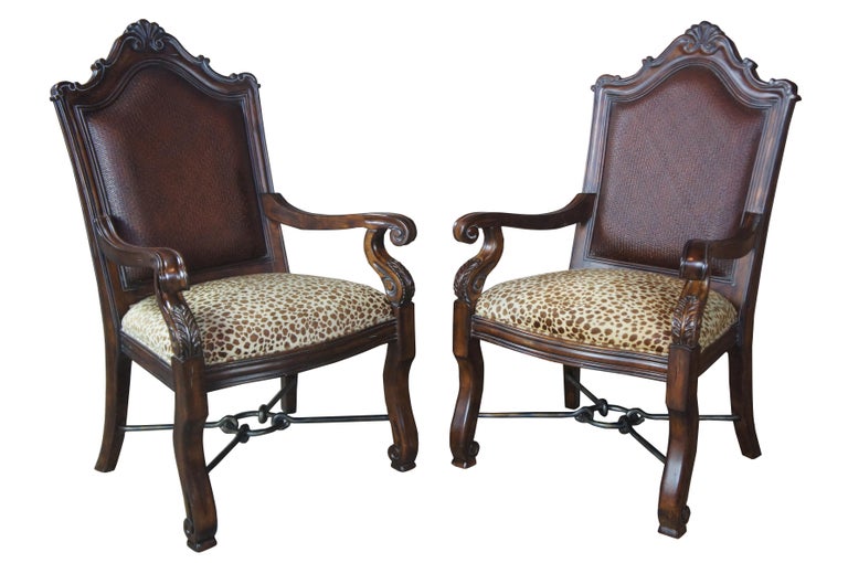 2 Thomasville Hemingway Rustic Old World Leopard Suede and Rattan ...