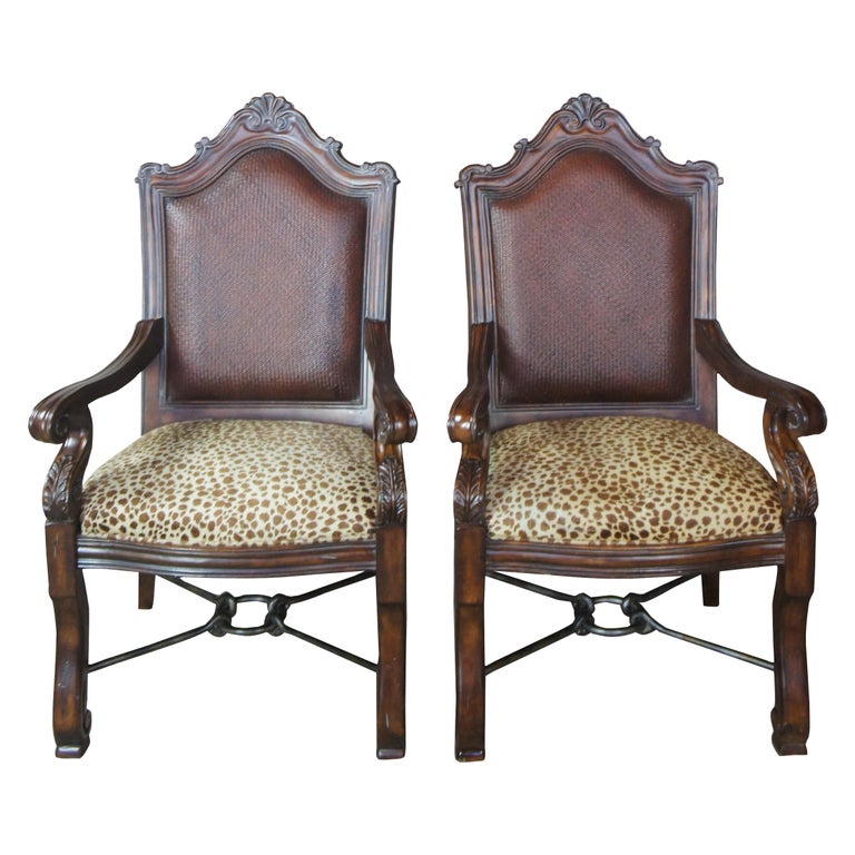 2 Thomasville Hemingway Rustic Old World Leopard Suede and Rattan ...