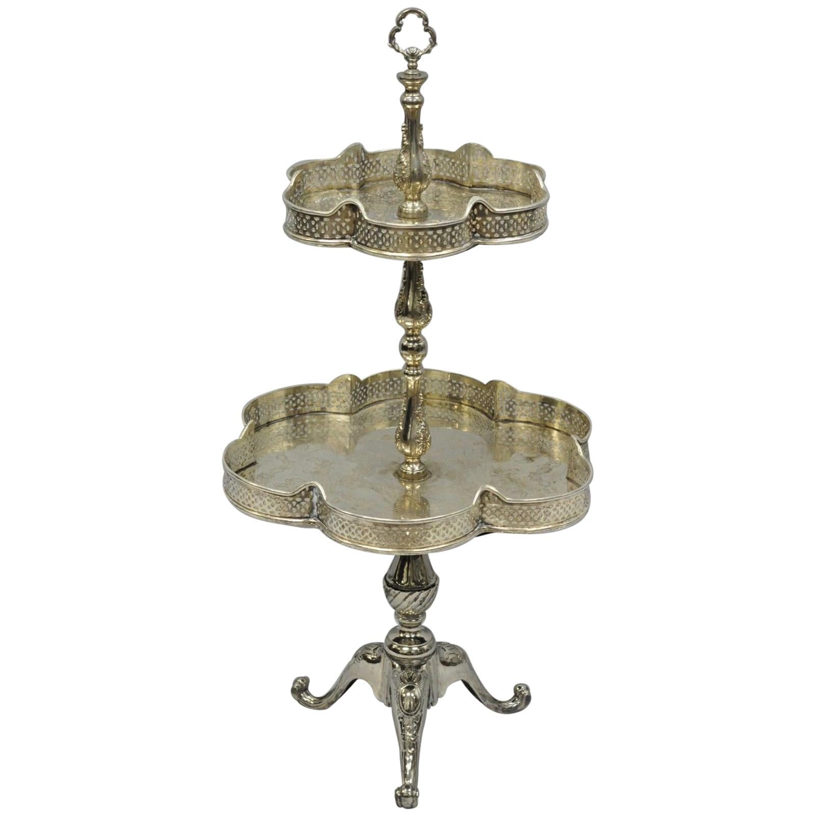 2-Tier Silver Plated Regency Style Dessert Tray Stand Platter ...