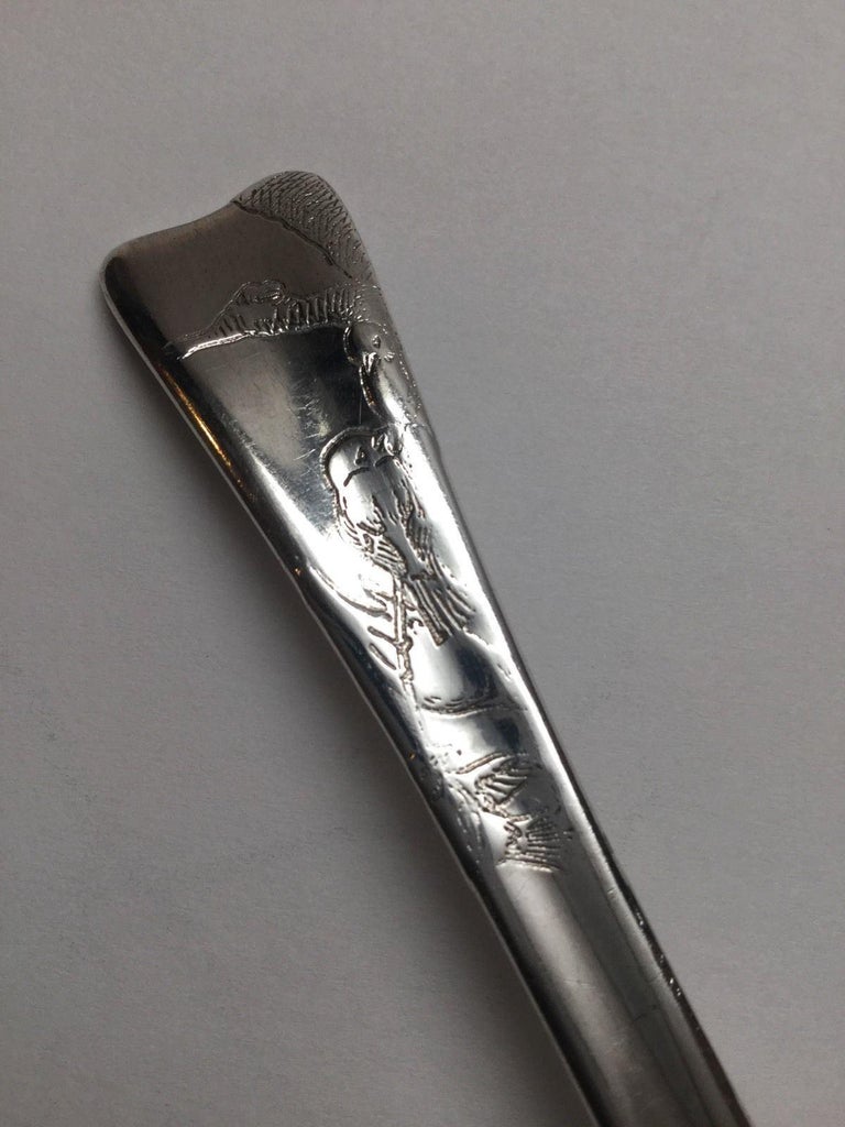 2 Tiffany and Co. Lap over Edge Etched Birds Sterling Silver Teaspoons ...