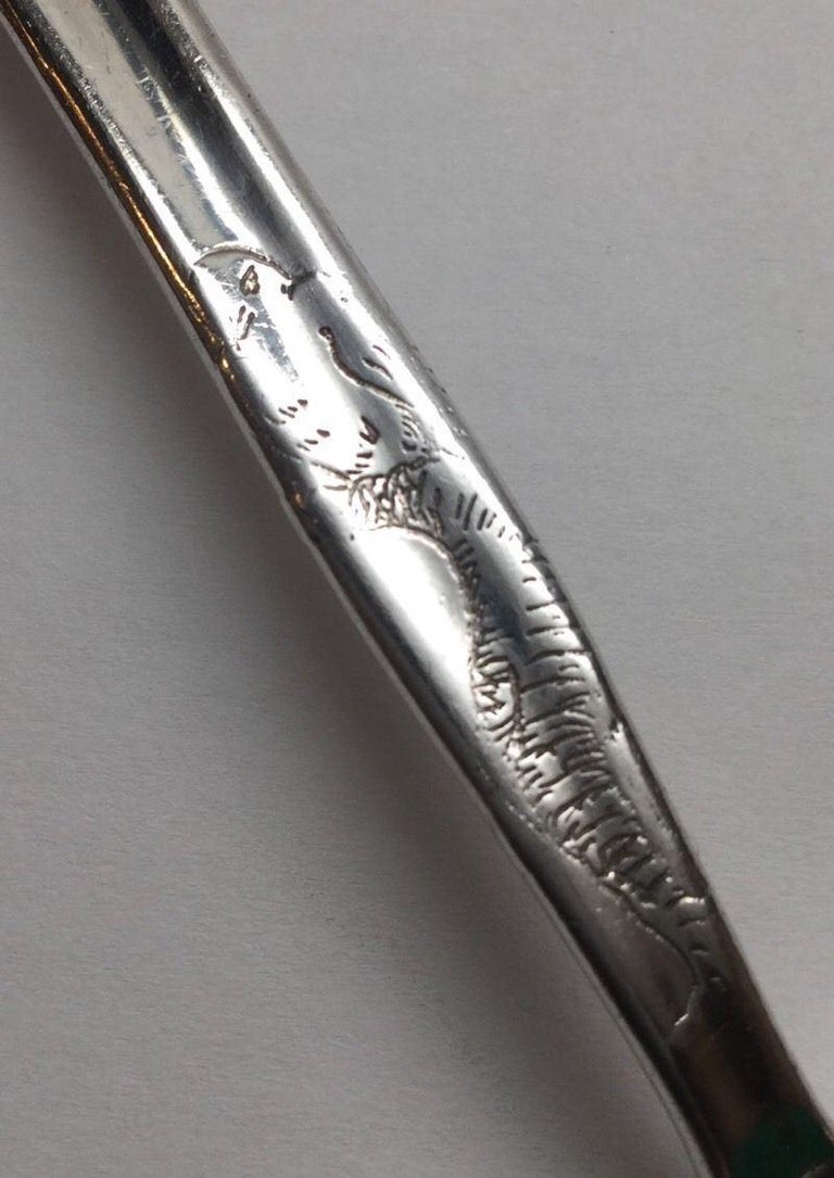 2 Tiffany and Co. Lap over Edge Etched Birds Sterling Silver Teaspoons ...