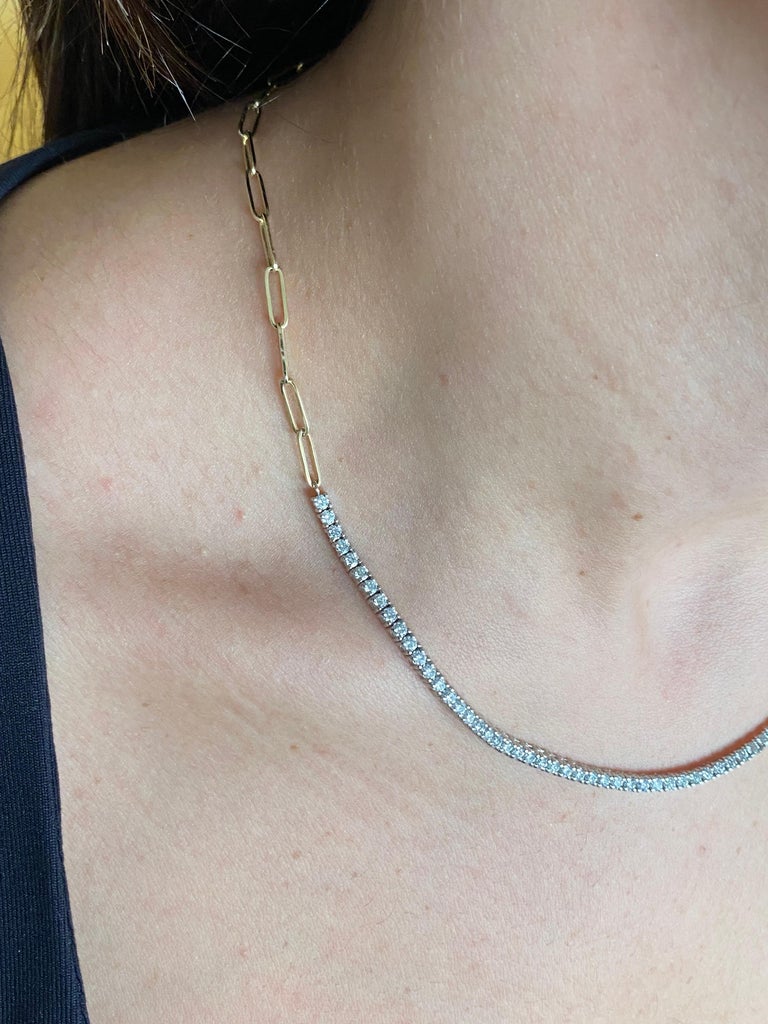 2 Tone Diamond Paperclip Necklace 2.85 Ct For Sale at 1stDibs
