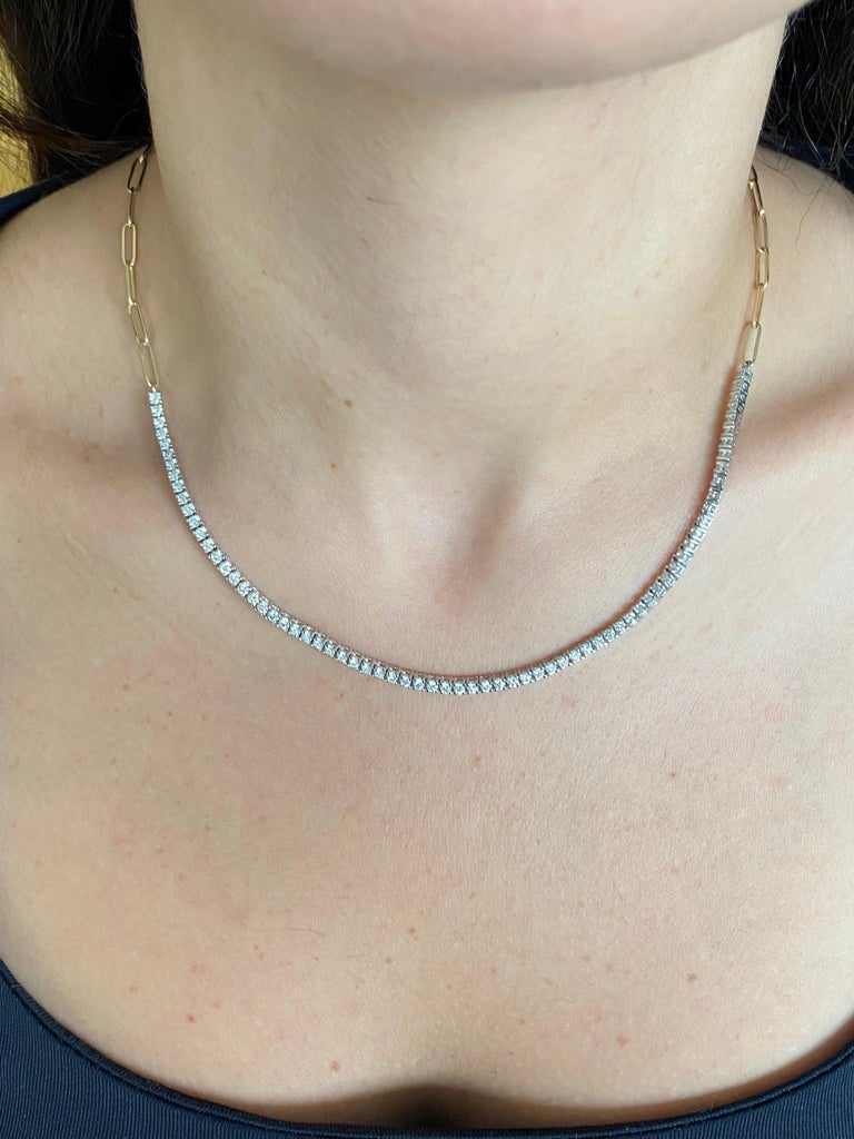2 Tone Diamond Paperclip Necklace 2.85 Ct For Sale at 1stDibs