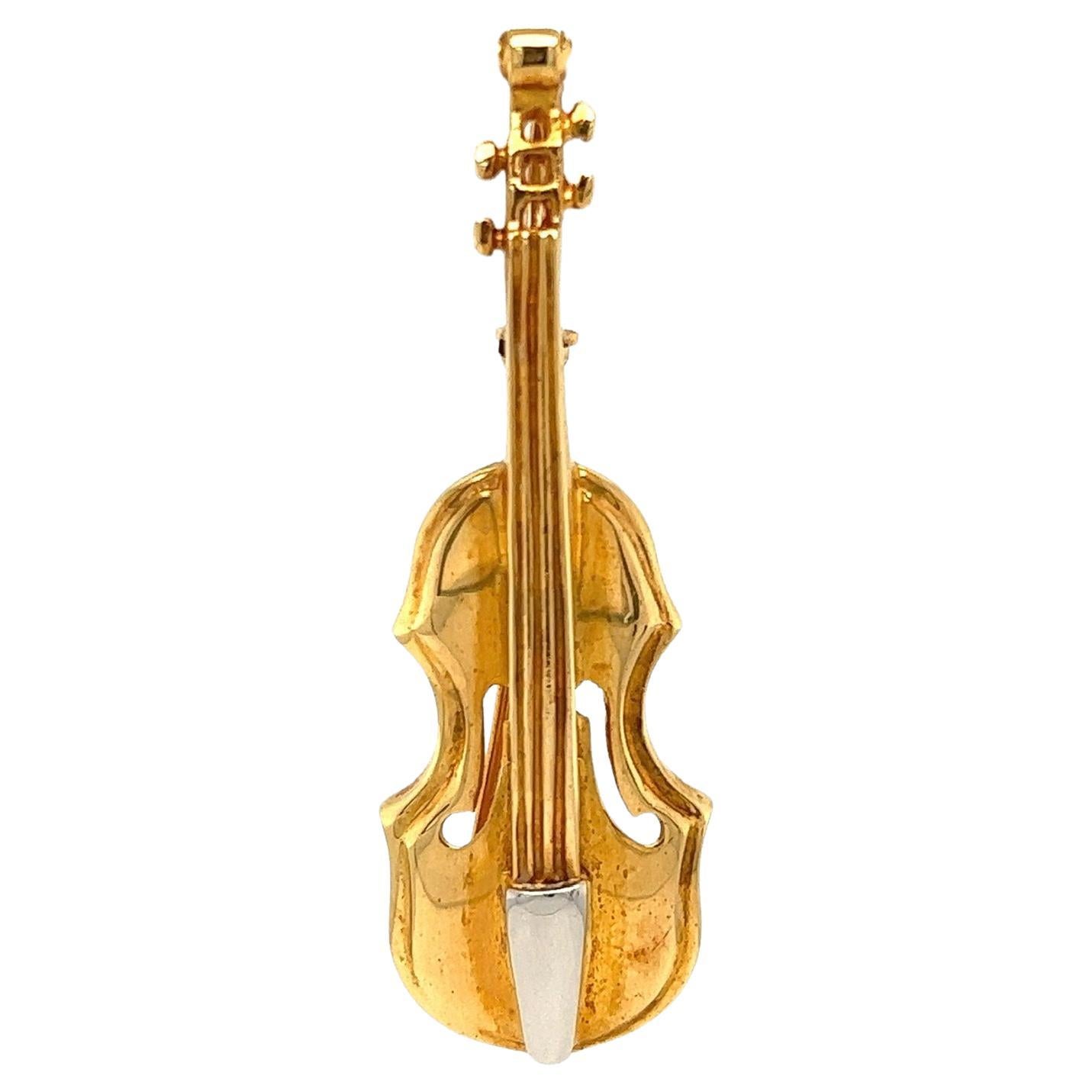 Diamond Violin Pin in 18 Karat Gold For Sale at 1stDibs