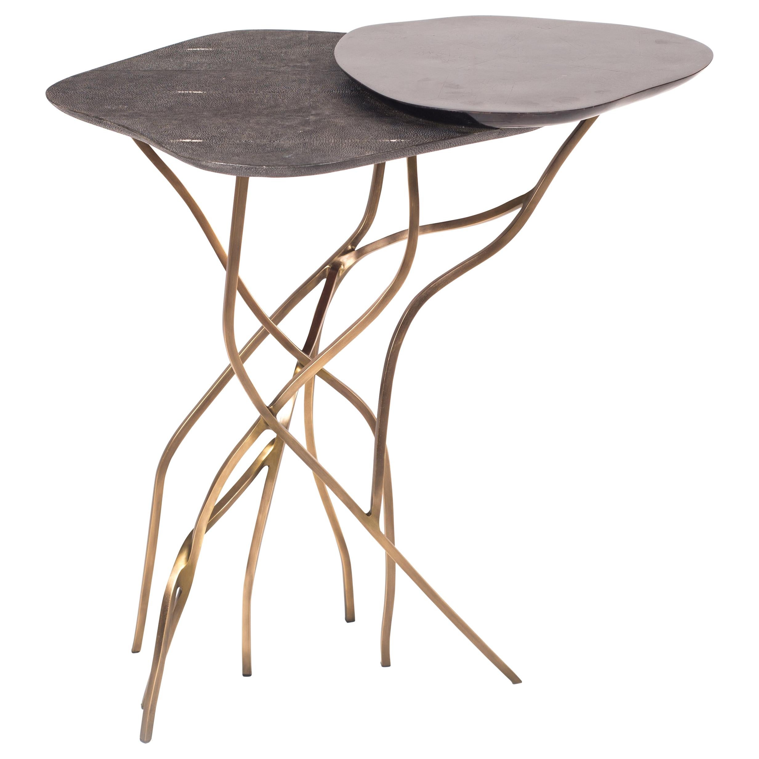Melting Side Table in Black Shagreen and Bronze-Patina Brass by R&Y ...