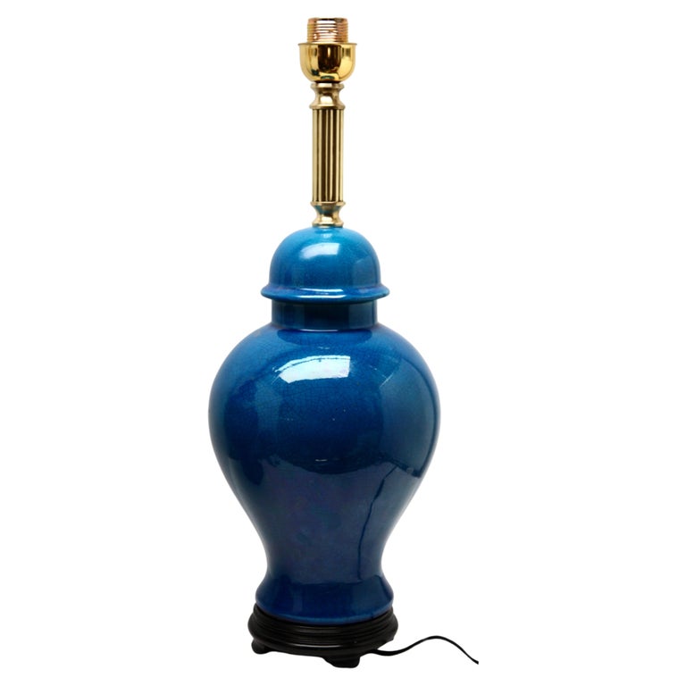 Turquoise Glazed Large Chinese Ceramic Table Lamp with Crackle Glaze ...
