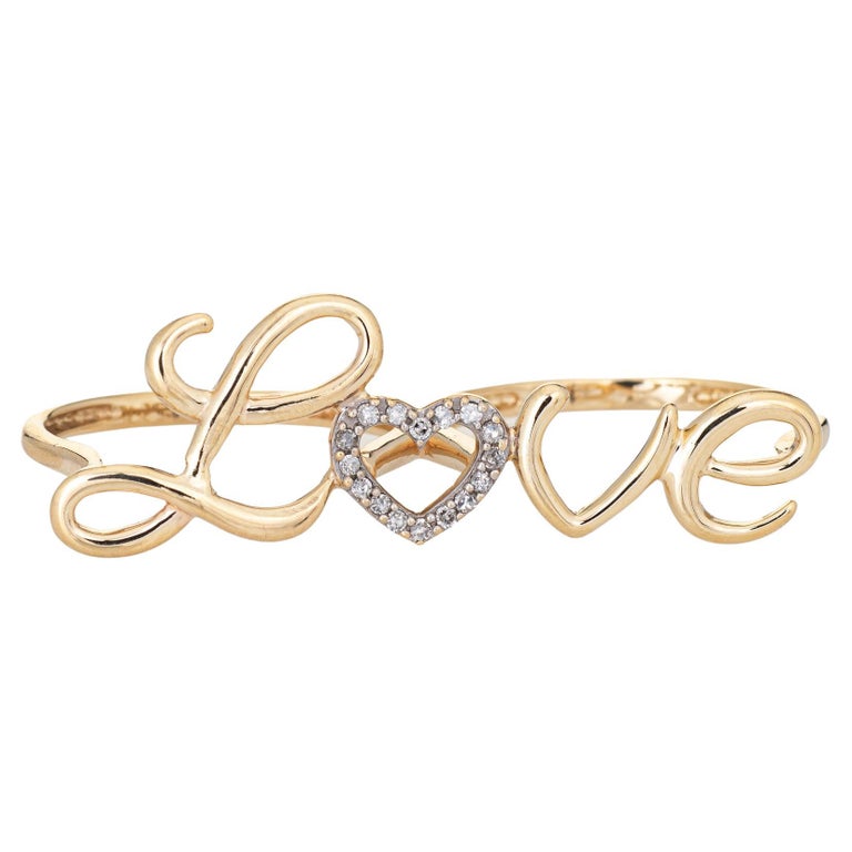 2 Two Finger Diamond Love Ring Script Estate 10k Yellow Gold Fine ...