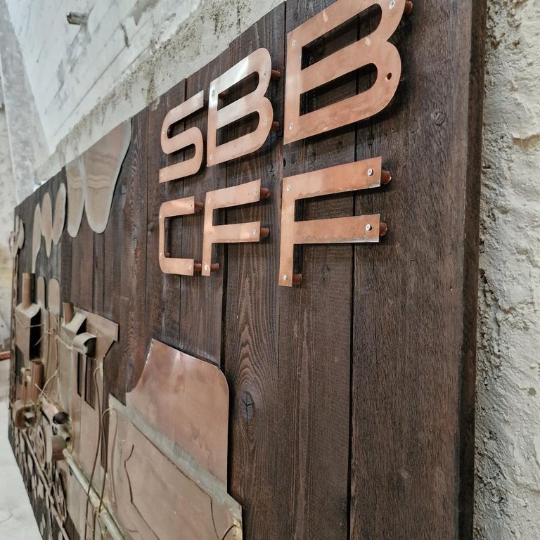 2 Very Large Wooden Wall Panels with Tin-Soldered Copper Train For Sale ...