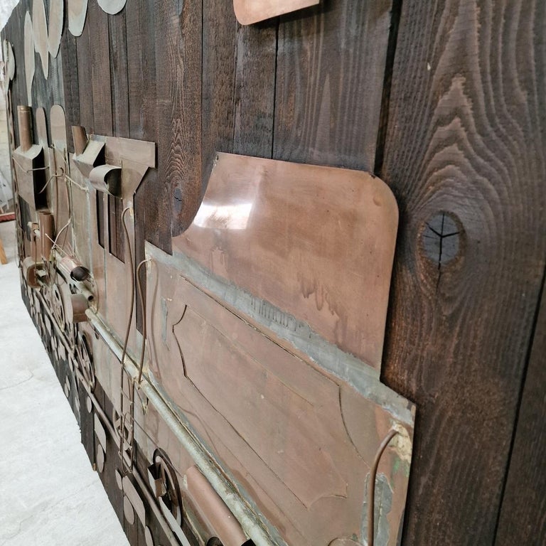 2 Very Large Wooden Wall Panels with Tin-Soldered Copper Train For Sale ...