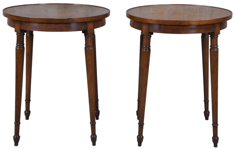 2 Victorian Revival Old Colony Furniture Walnut Burl Round Spindle Leg ...