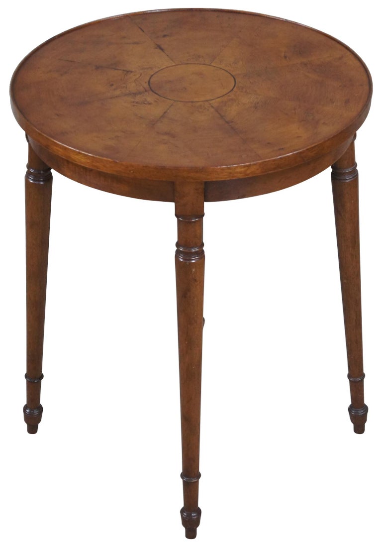 2 Victorian Revival Old Colony Furniture Walnut Burl Round Spindle Leg Tables For Sale at 1stDibs