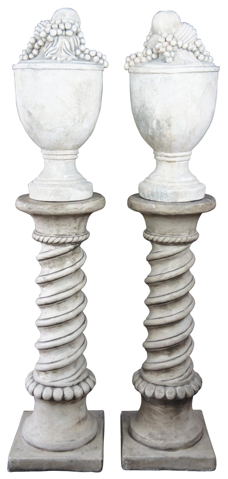 2 Victorian Revival Stone Concrete Barley Twisted Pedestals Columns ...