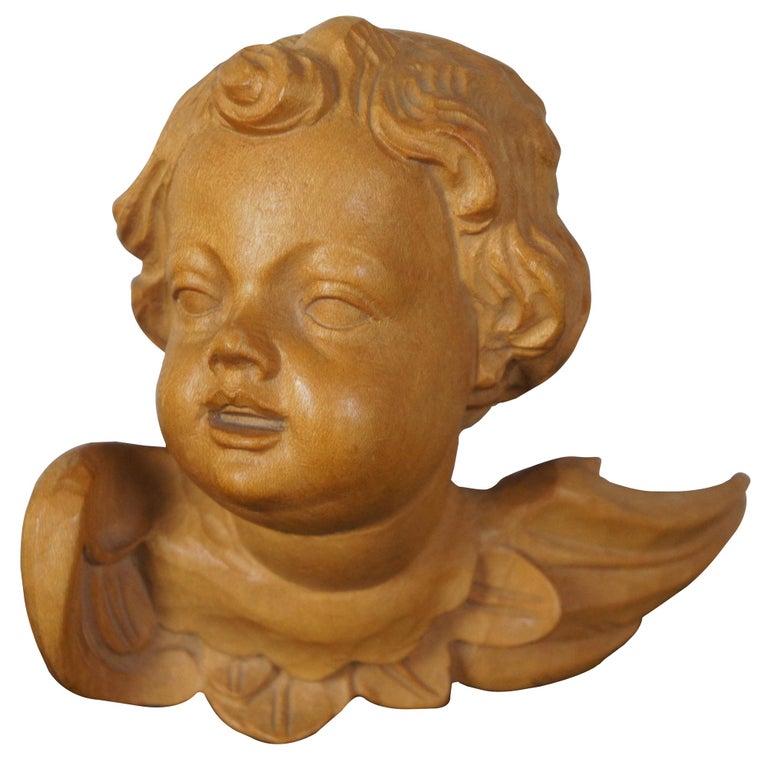 2 Vintage Carved Wood Putto Putti Angel Cherub Head Figural Wall ...