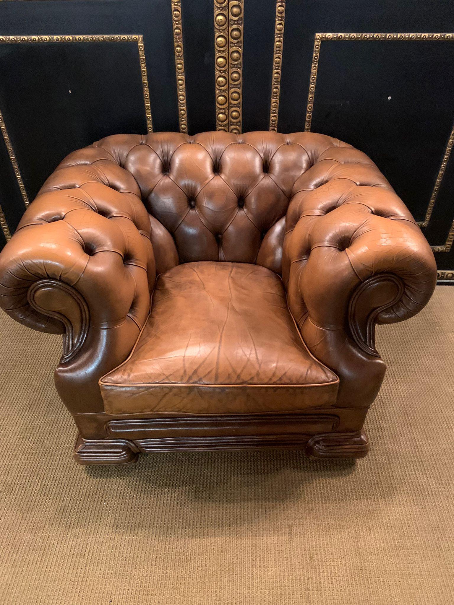2 Vintage Chesterfield Armchairs Cigar Lounge Seat Brand Dellbrook ...