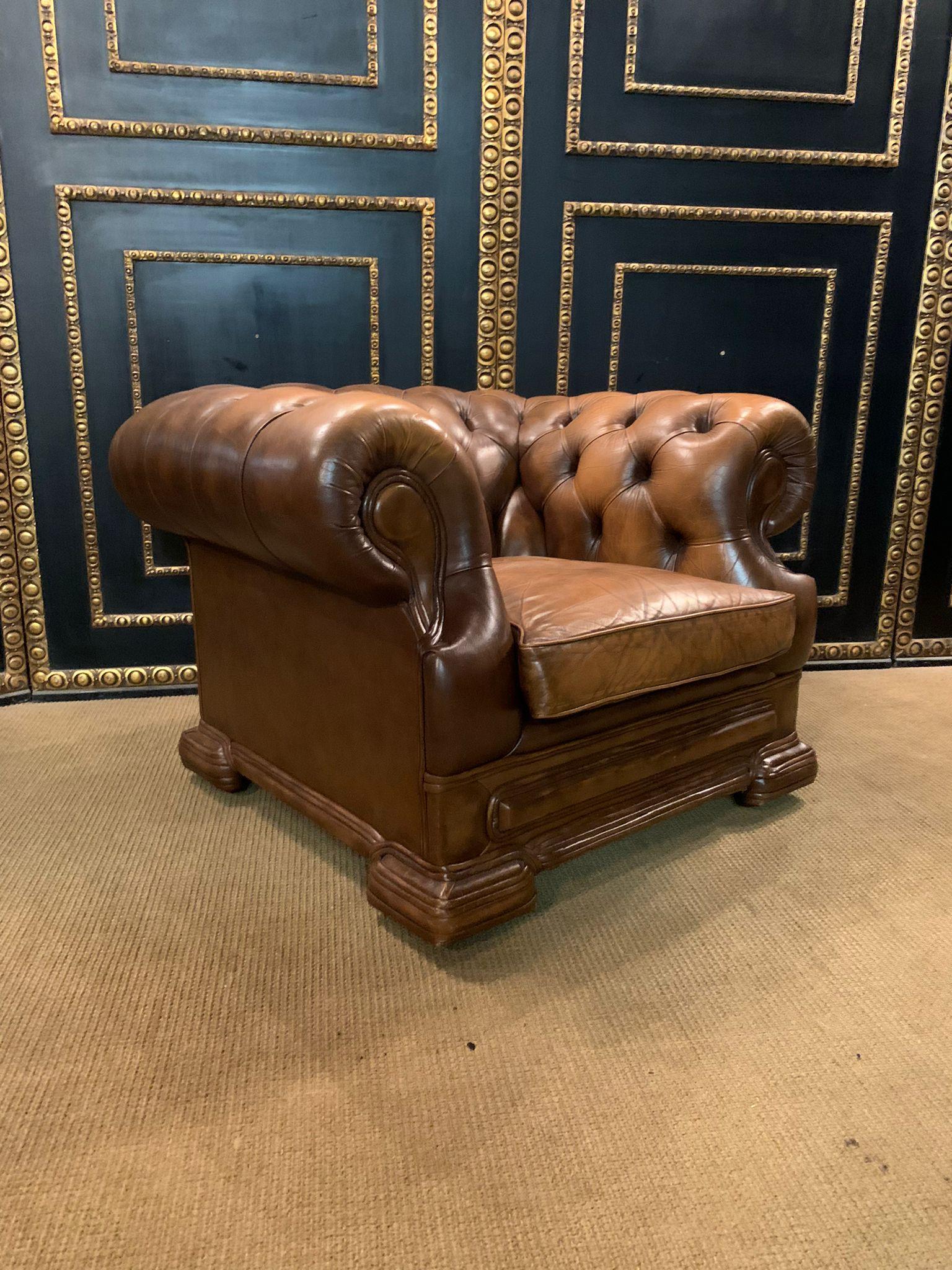 2 Vintage Chesterfield Armchairs Cigar Lounge Seat Brand Dellbrook ...