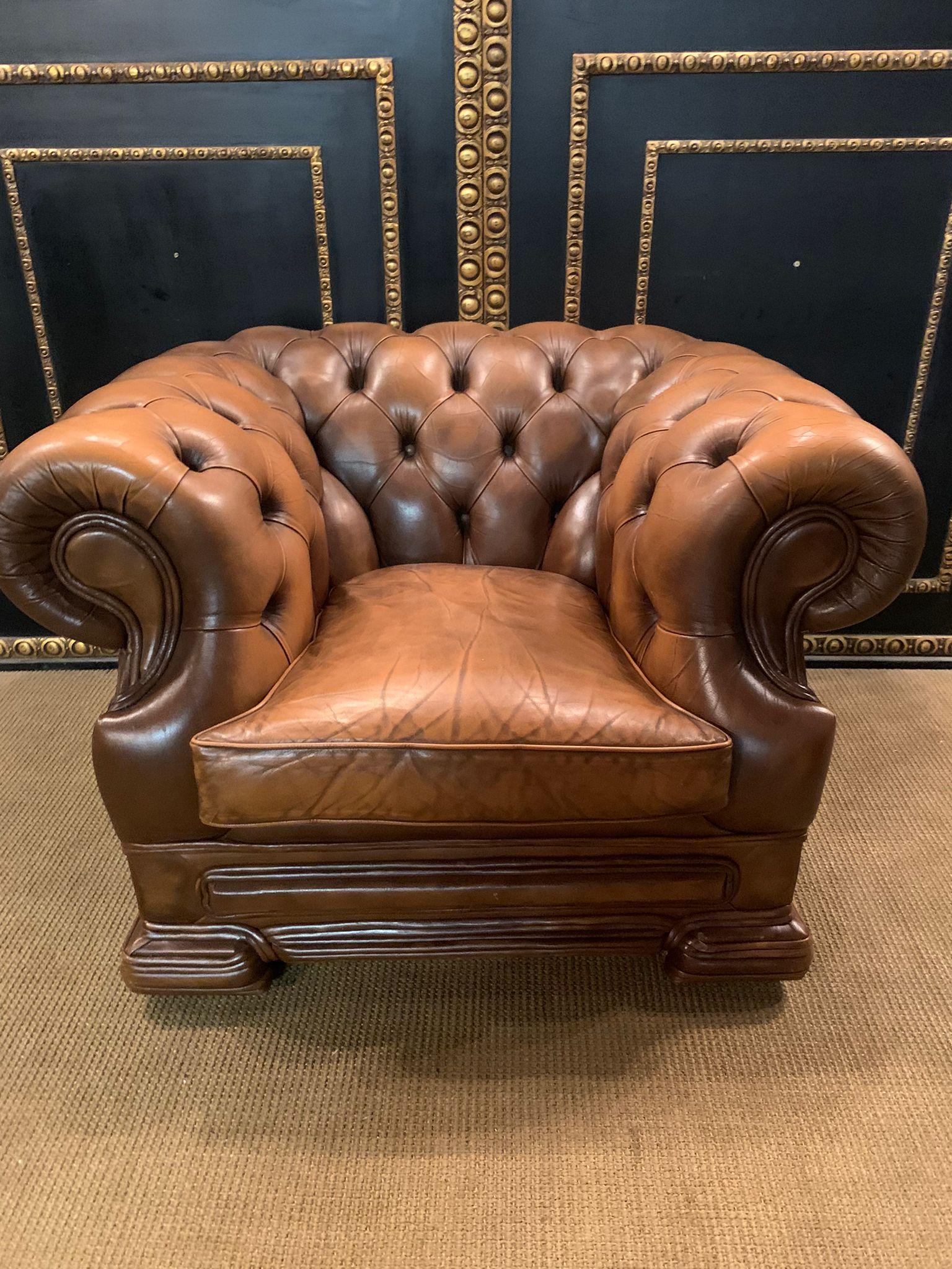 2 Vintage Chesterfield Armchairs Cigar Lounge Seat Brand Dellbrook ...