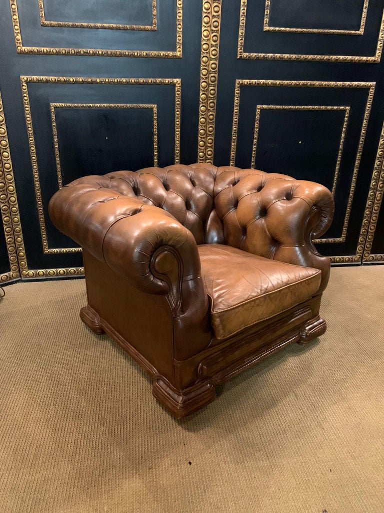 2 Vintage Chesterfield Armchairs Cigar Lounge Seat Brand Dellbrook ...