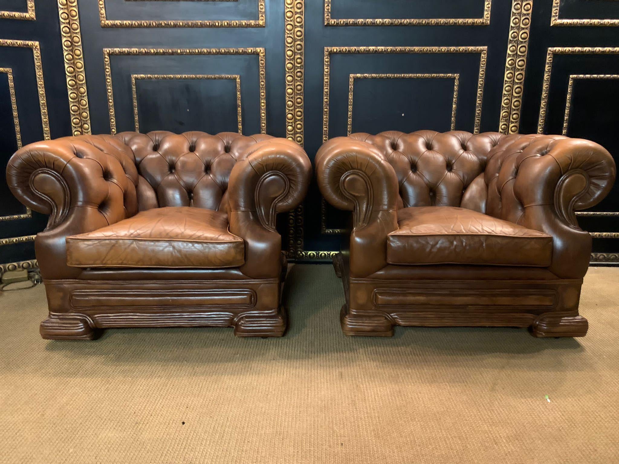 2 Vintage Chesterfield Armchairs Cigar Lounge Seat Brand Dellbrook ...