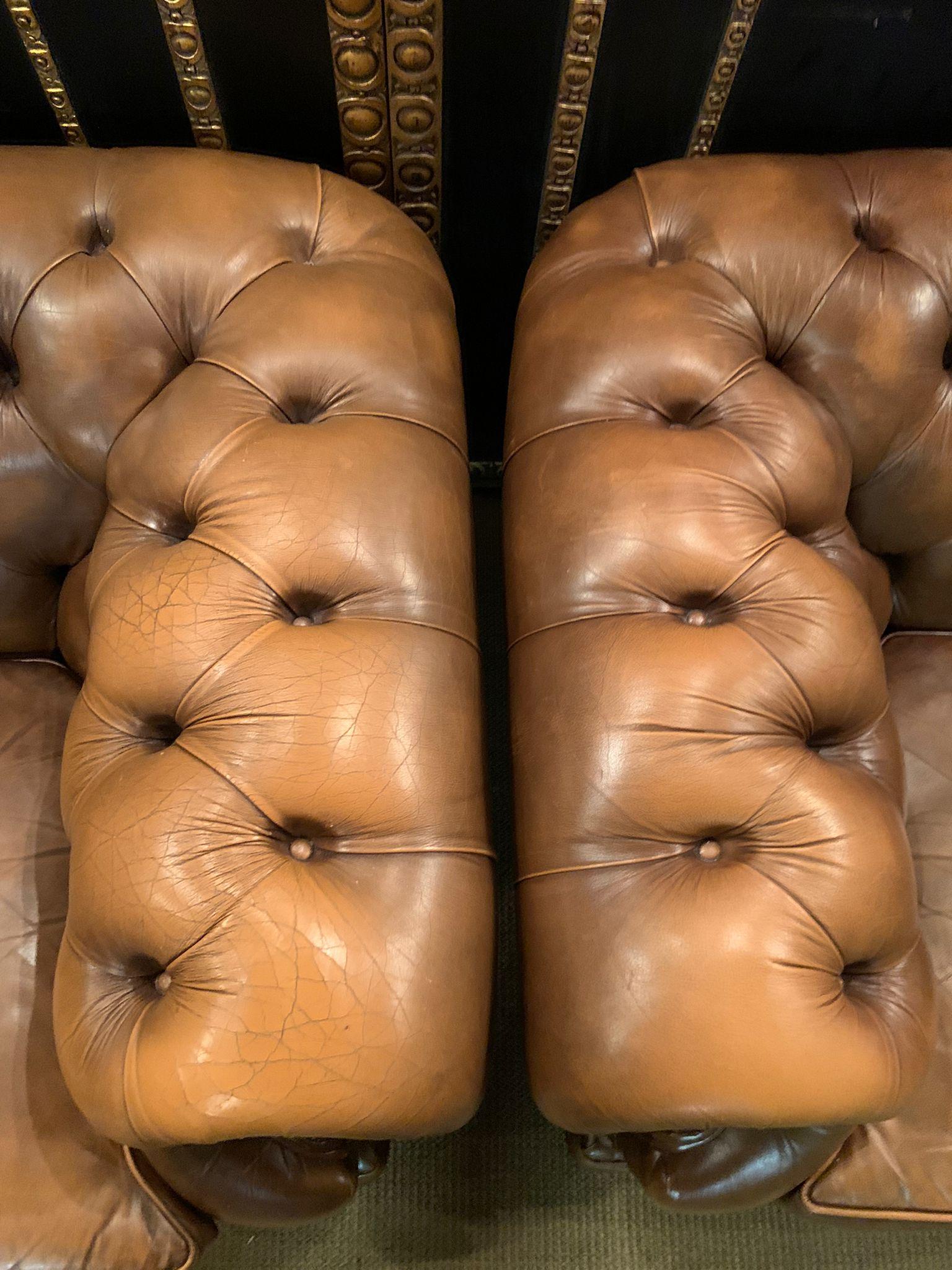 2 Vintage Chesterfield Armchairs Cigar Lounge Seat Brand Dellbrook ...