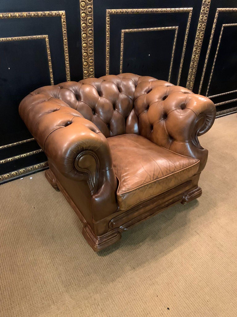2 Vintage Chesterfield Armchairs Cigar Lounge Seat Brand Dellbrook ...