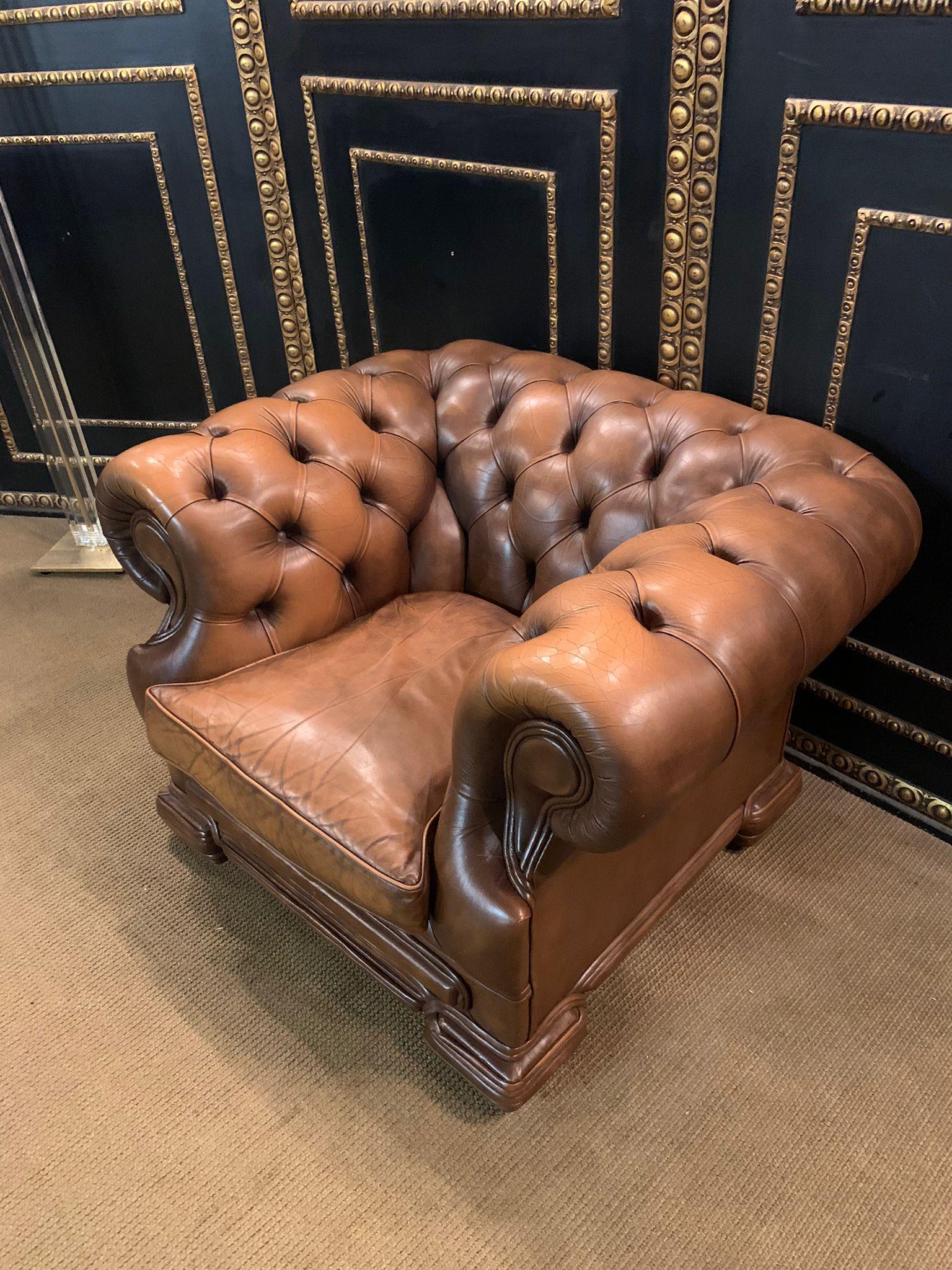 2 Vintage Chesterfield Armchairs Cigar Lounge Seat Brand Dellbrook ...